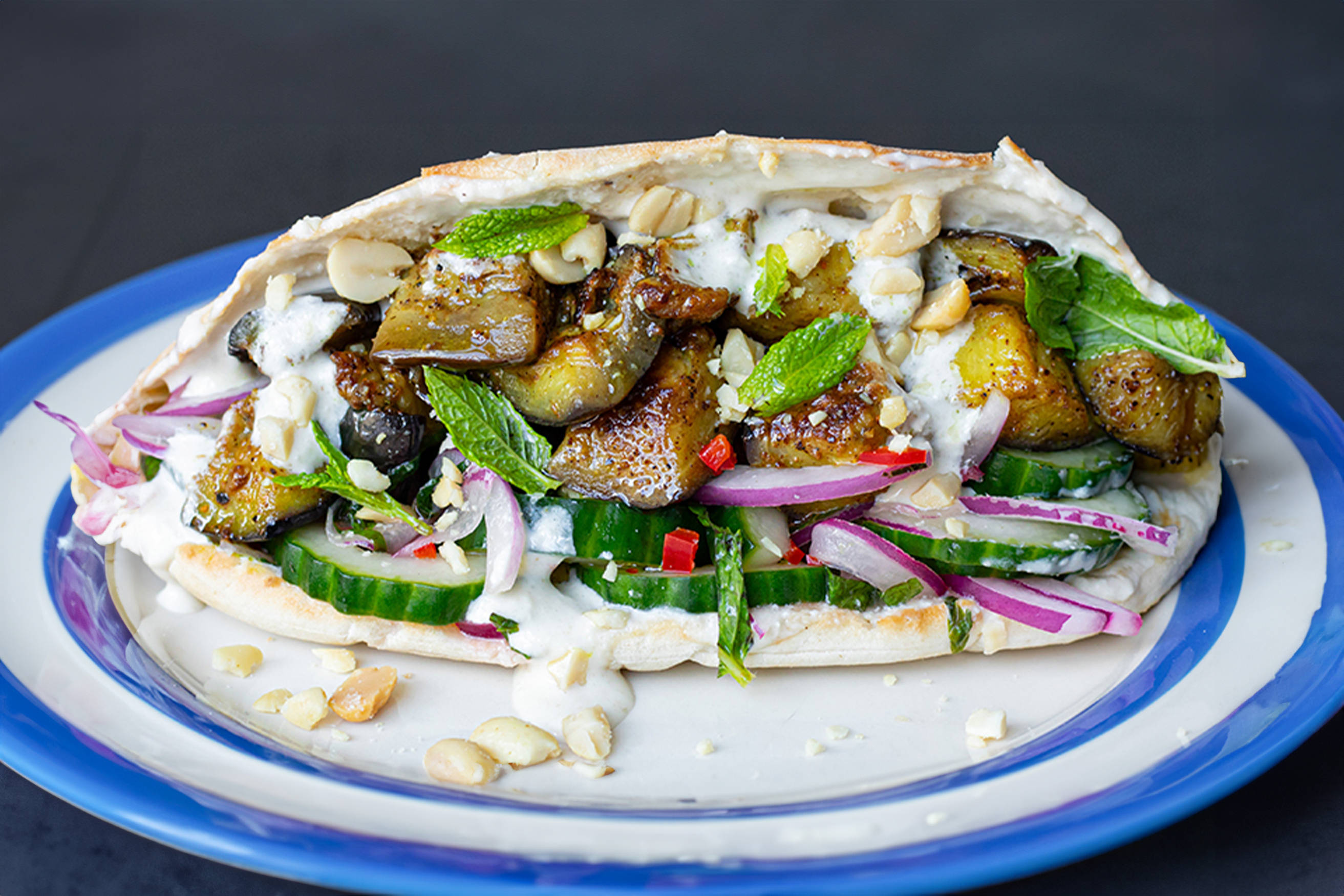 Spicy Aubergine Pitta With Peanut Dressing | ALDI UK