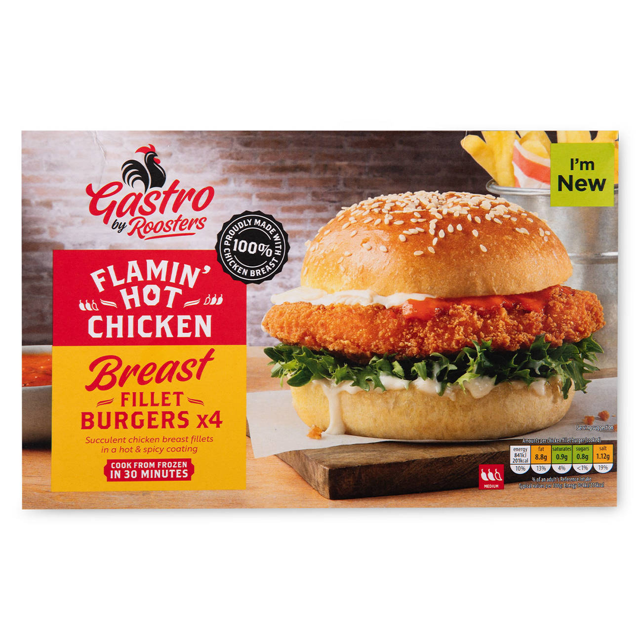 Flamin' Hot Chicken Breast Fillet Burgers 4 Pack | ALDI IE