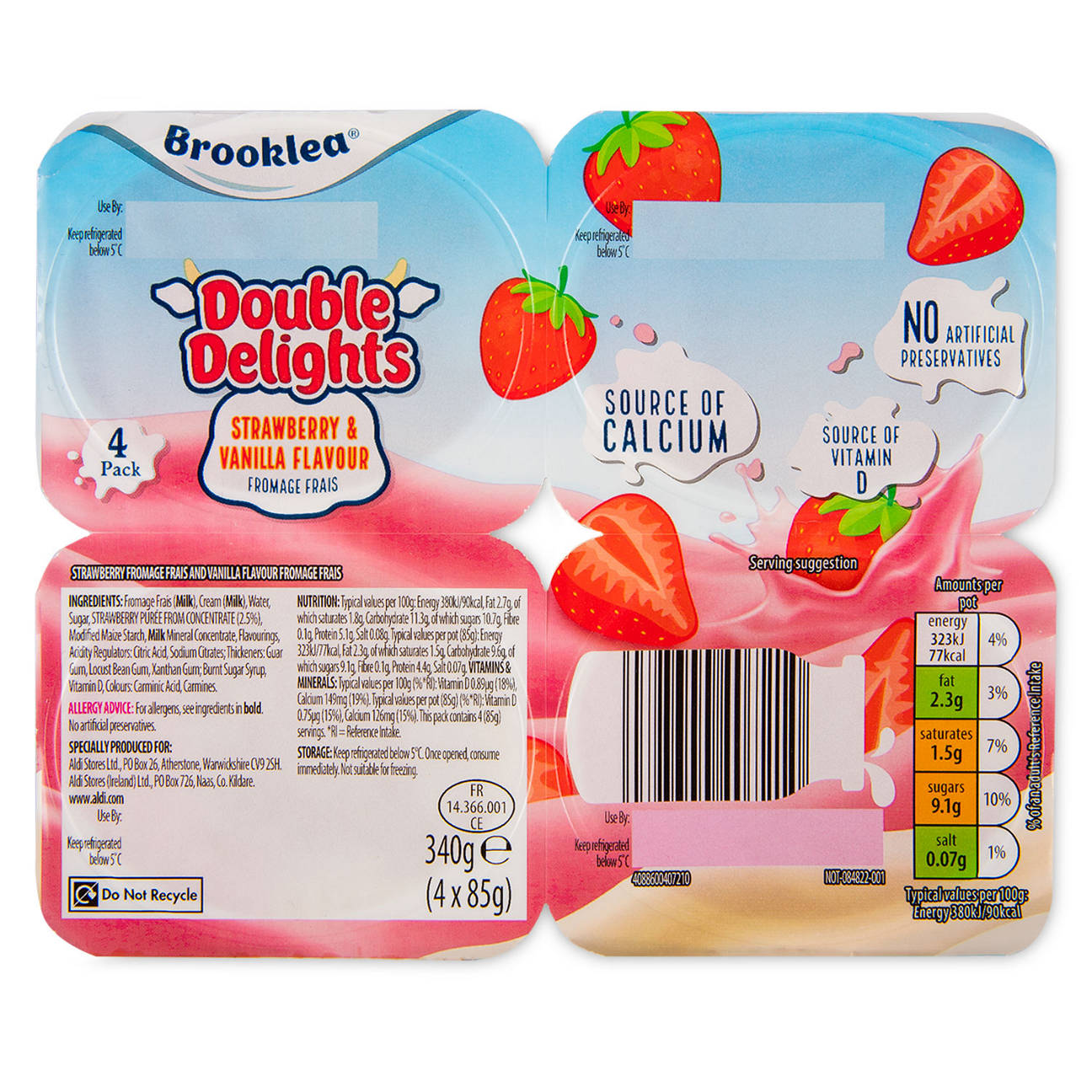 Strawberry & Vanilla Flavour Double Delights Fromage Frais 4 Pack | ALDI UK
