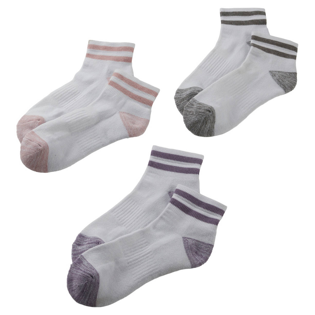 Damen-/Herren-Fitnesssocken 3er-Pack, Low cut, Grau/Lila/Rot, 35/38