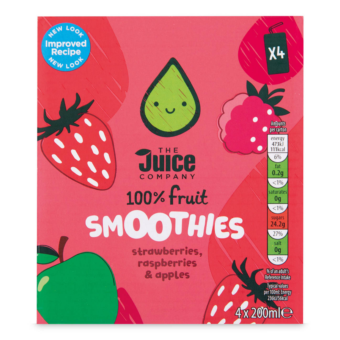 100% Fruit Strawberries, Raspberries & Apples Kids Smoothies 4 Pack ...