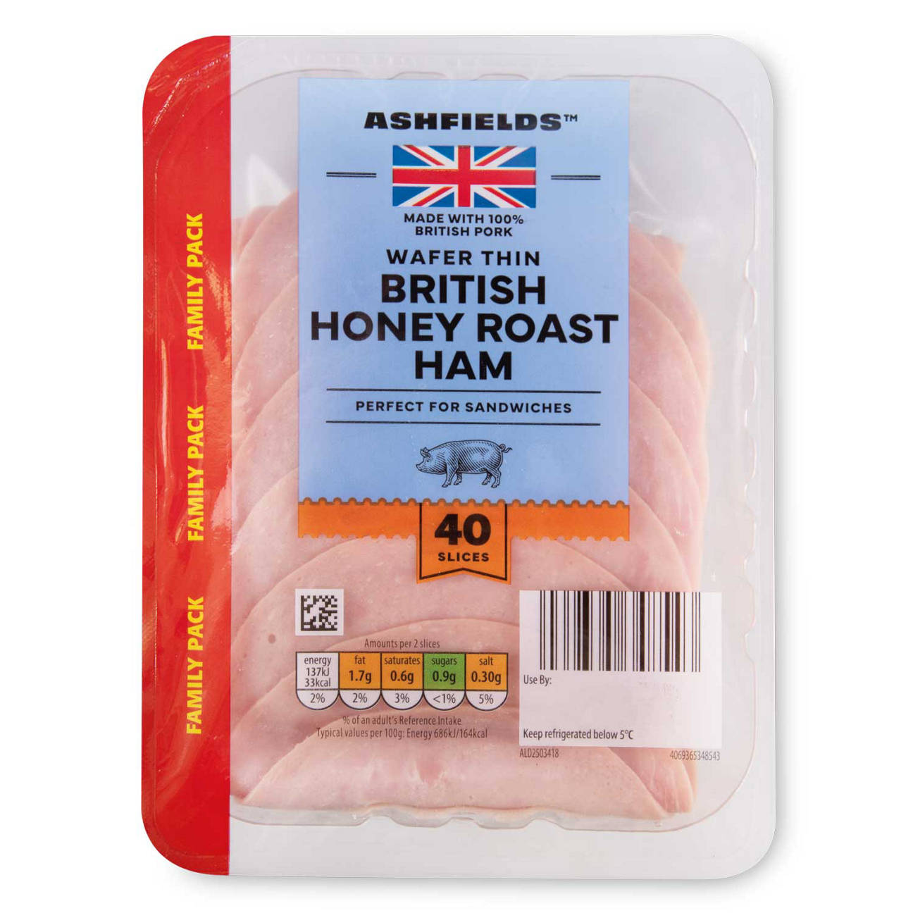 British Wafer Thin Honey Roast Ham Family Pack 40 Slices | ALDI UK