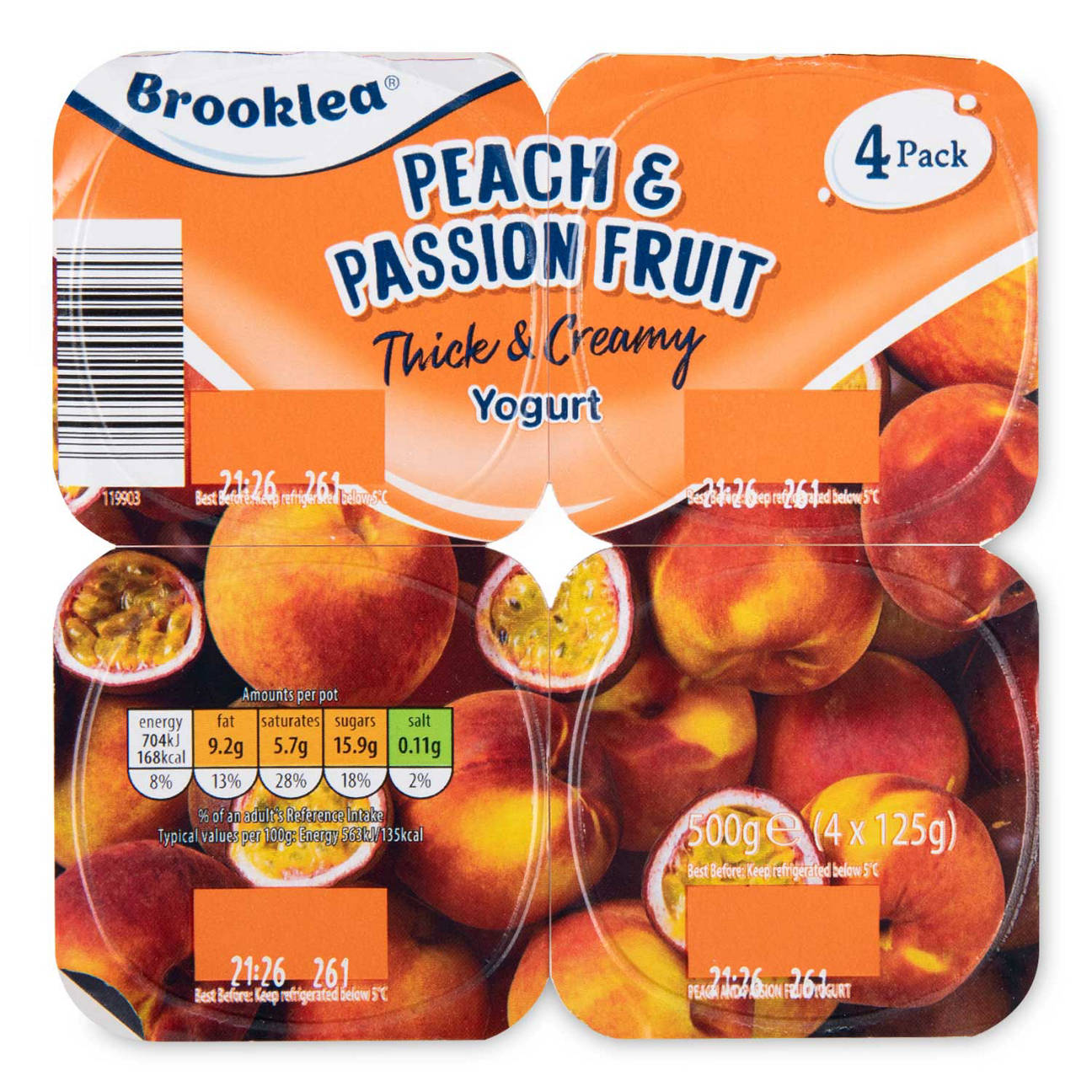 Peach & Passion Fruit Thick & Creamy Yogurt 4 Pack | ALDI UK