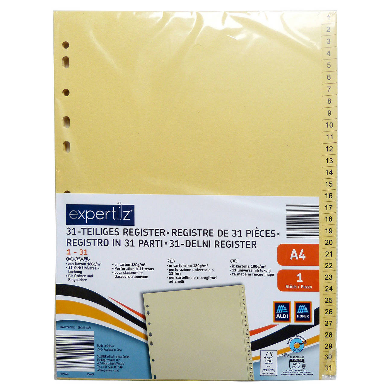 Dokumentenhülle und Register, Registernummer, Papier