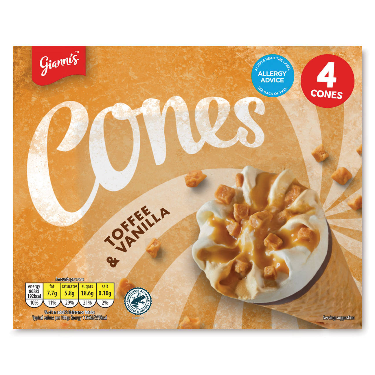 Toffee & Vanilla Ice Cream Cones 4 Pack | ALDI UK