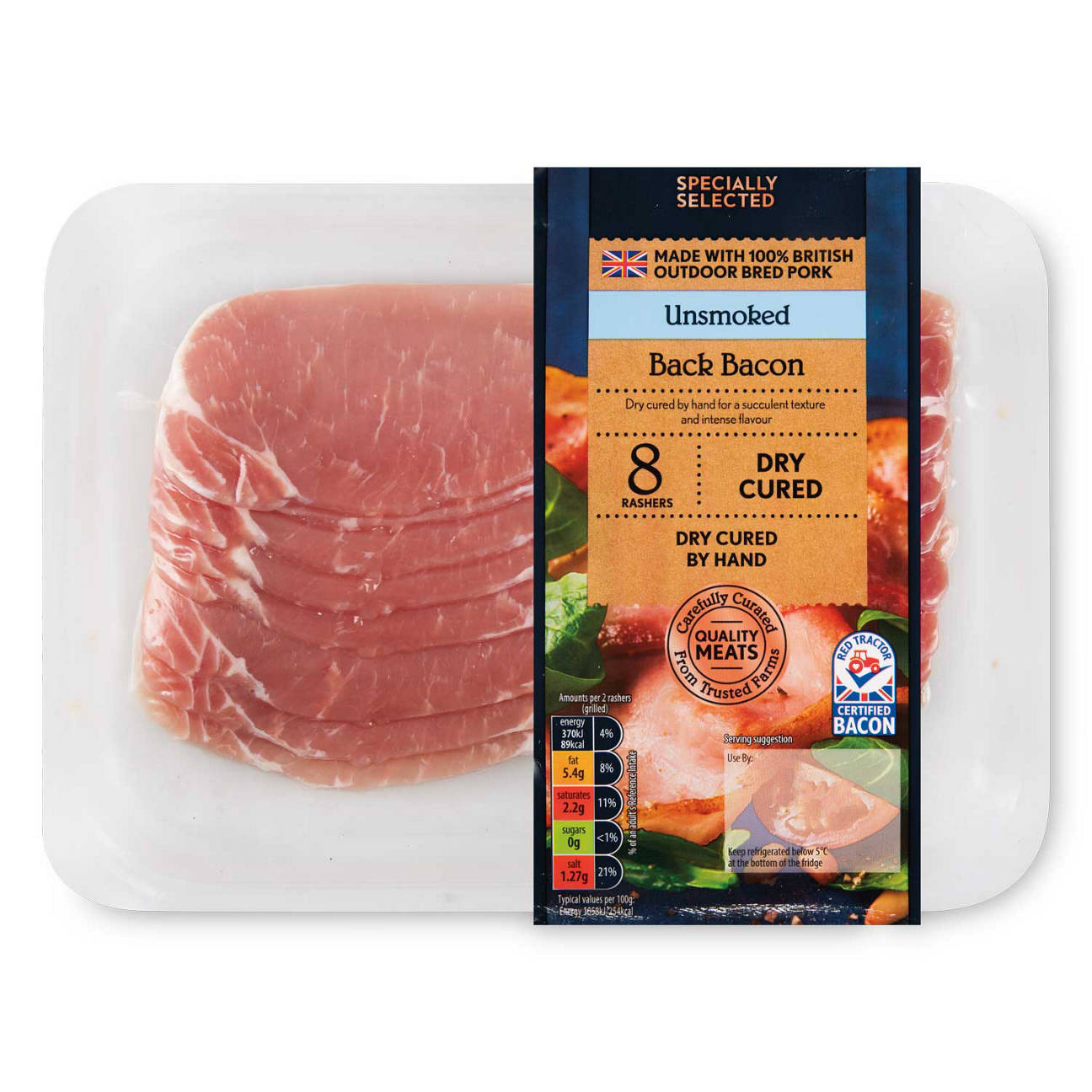 100% British Pork Dry Cured Unsmoked Back Bacon 8 Pack | ALDI UK
