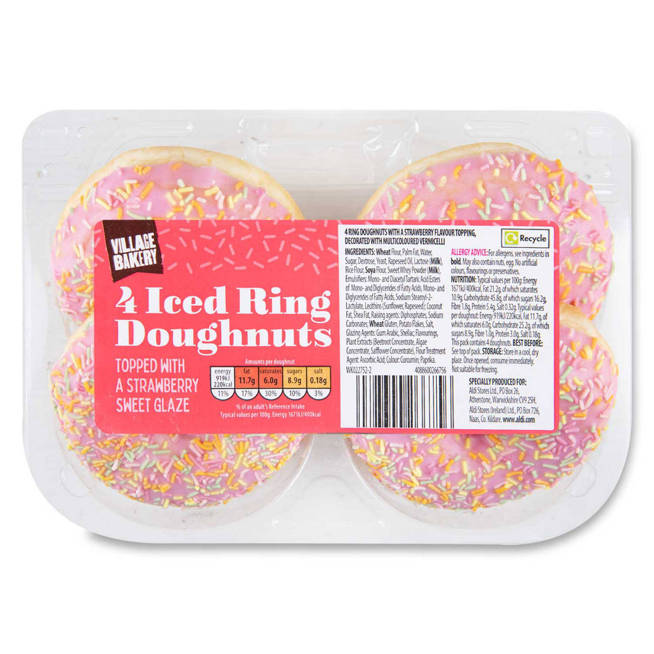 Iced Ring Doughnuts Topped with a Strawberry Sweet Glaze | ALDI UK