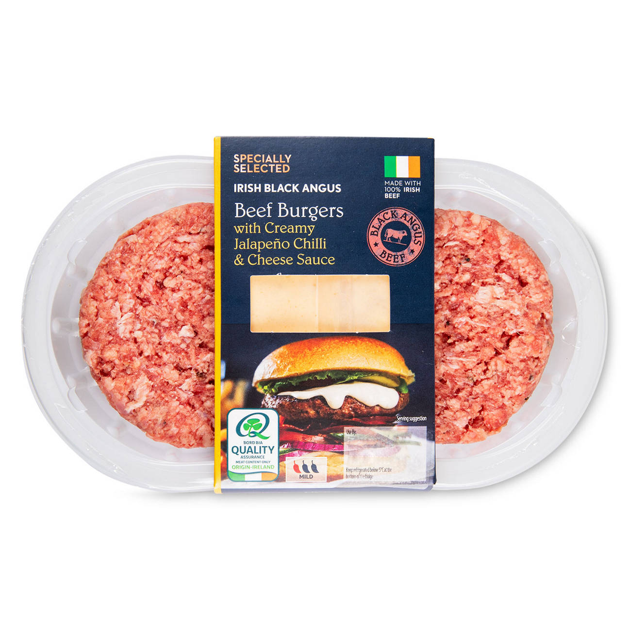 Irish Black Angus Beef Burgers with Creamy Jalapeño Chilli & Cheese ...