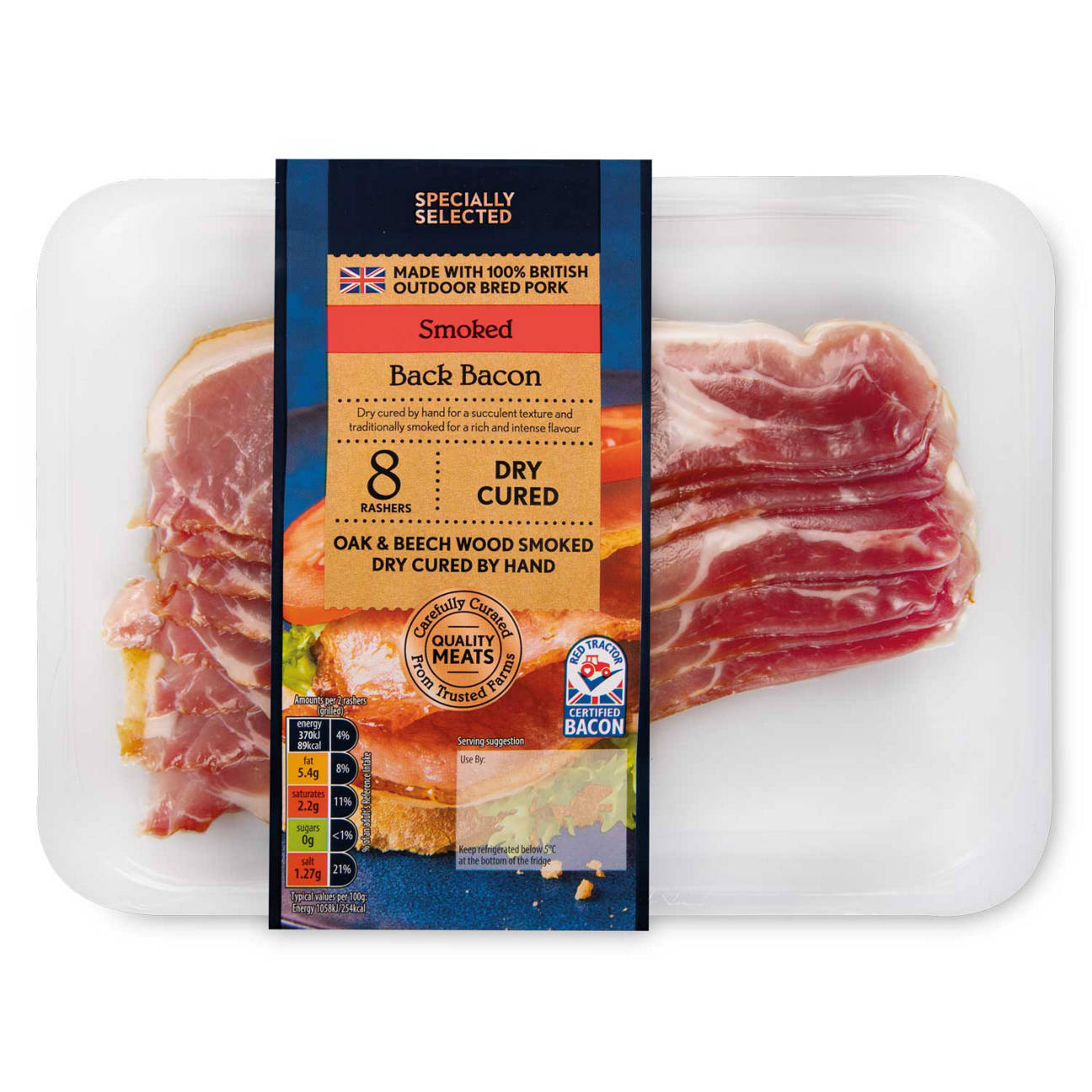 100% British Pork Dry Cured Smoked Back Bacon 8 Pack | ALDI UK