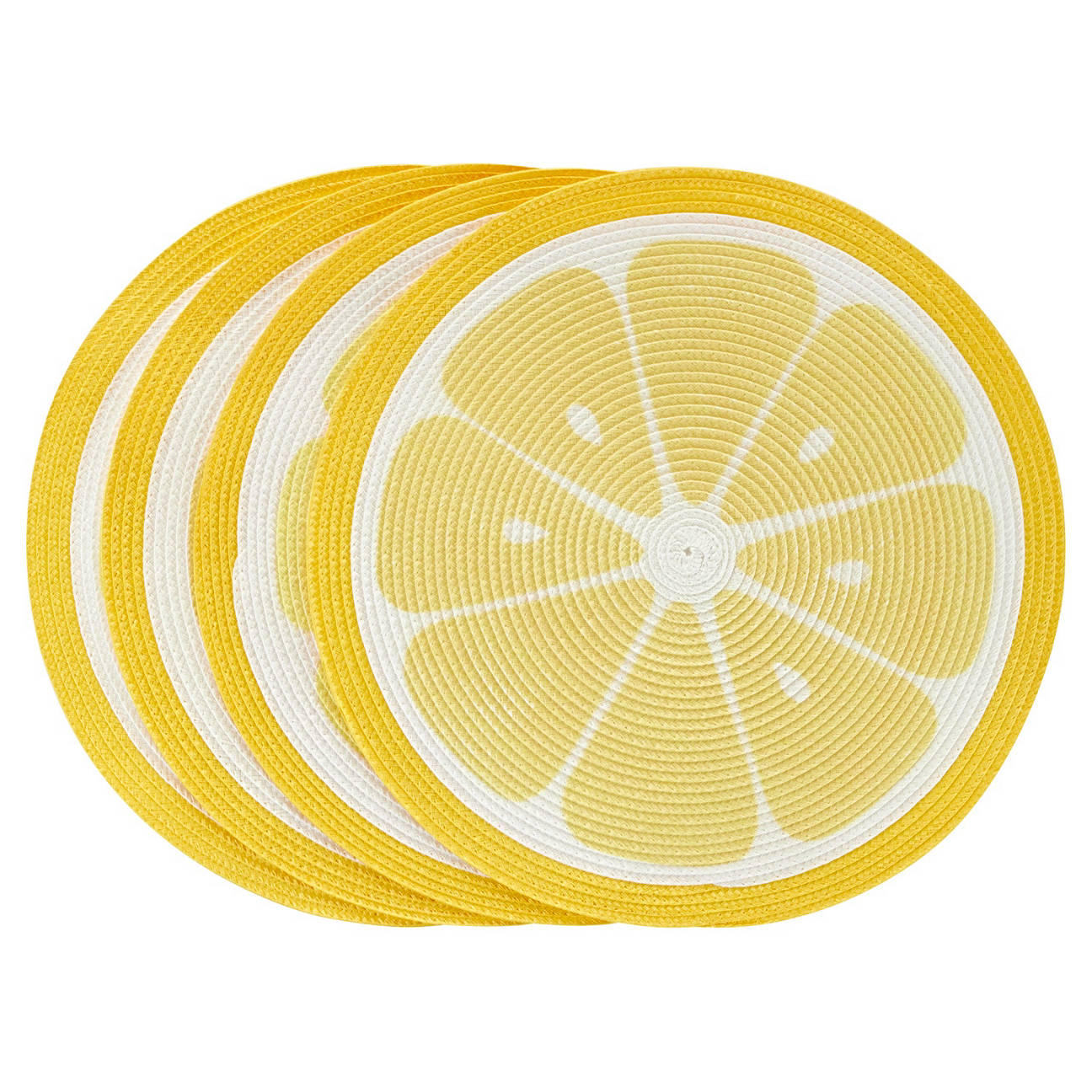 Geflochtene Platzsets 4er-Set, rund, Zitrone